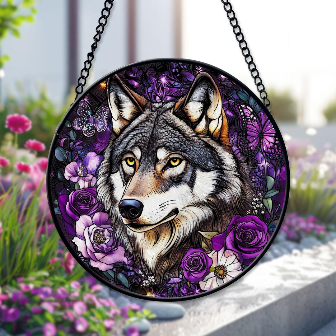 Faux Stained Glass Wolf Suncatcher, Wolf Window Hangings for Her, House ...