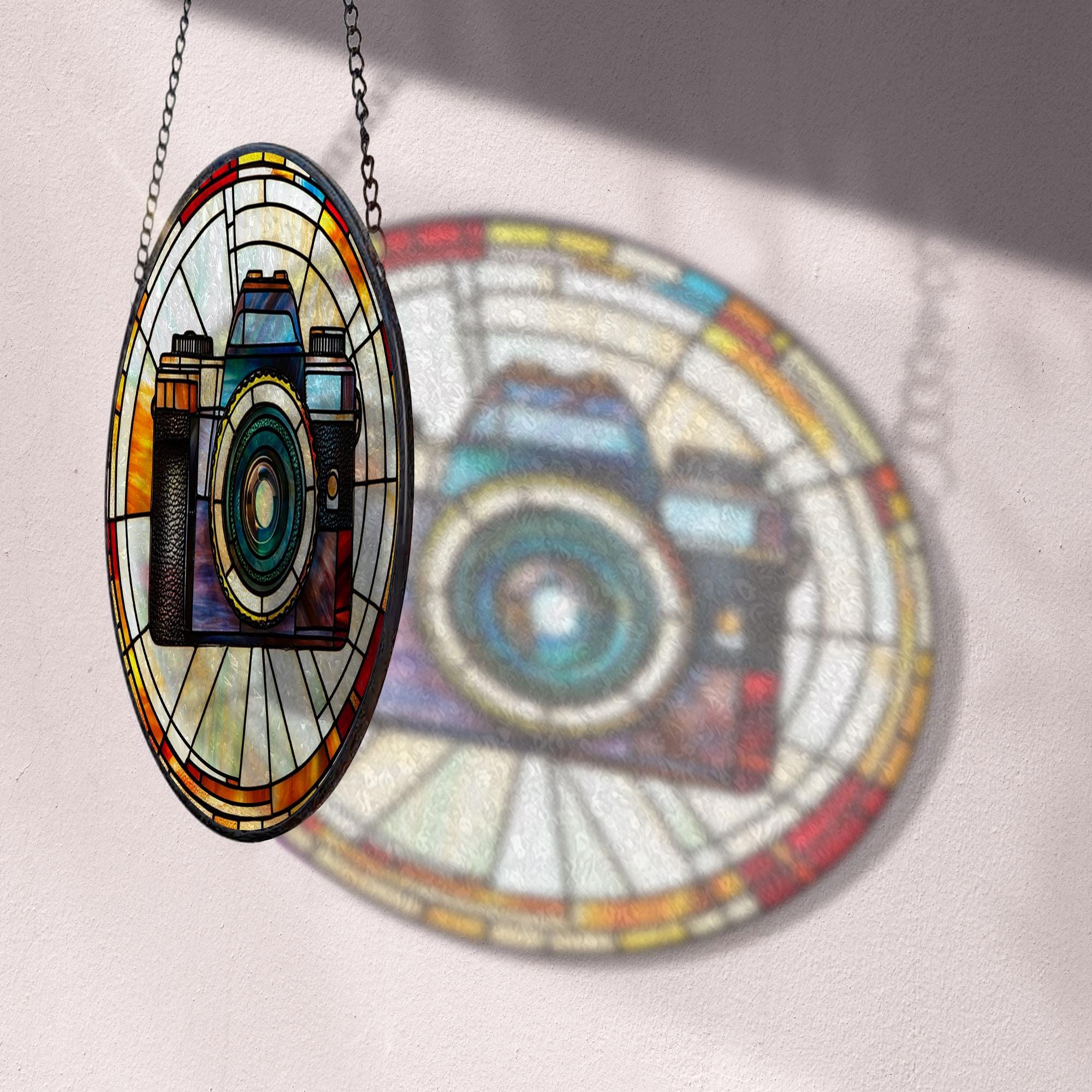 Faux Stained Glass Camera Suncatcher, Camera Stained Glass Ornament ...