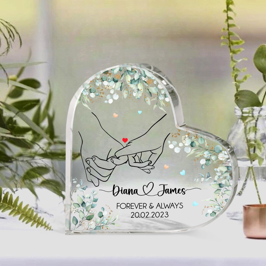 Personalized Couples Heart Acrylic Plaque, Custom Couple Hands, Wedding ...