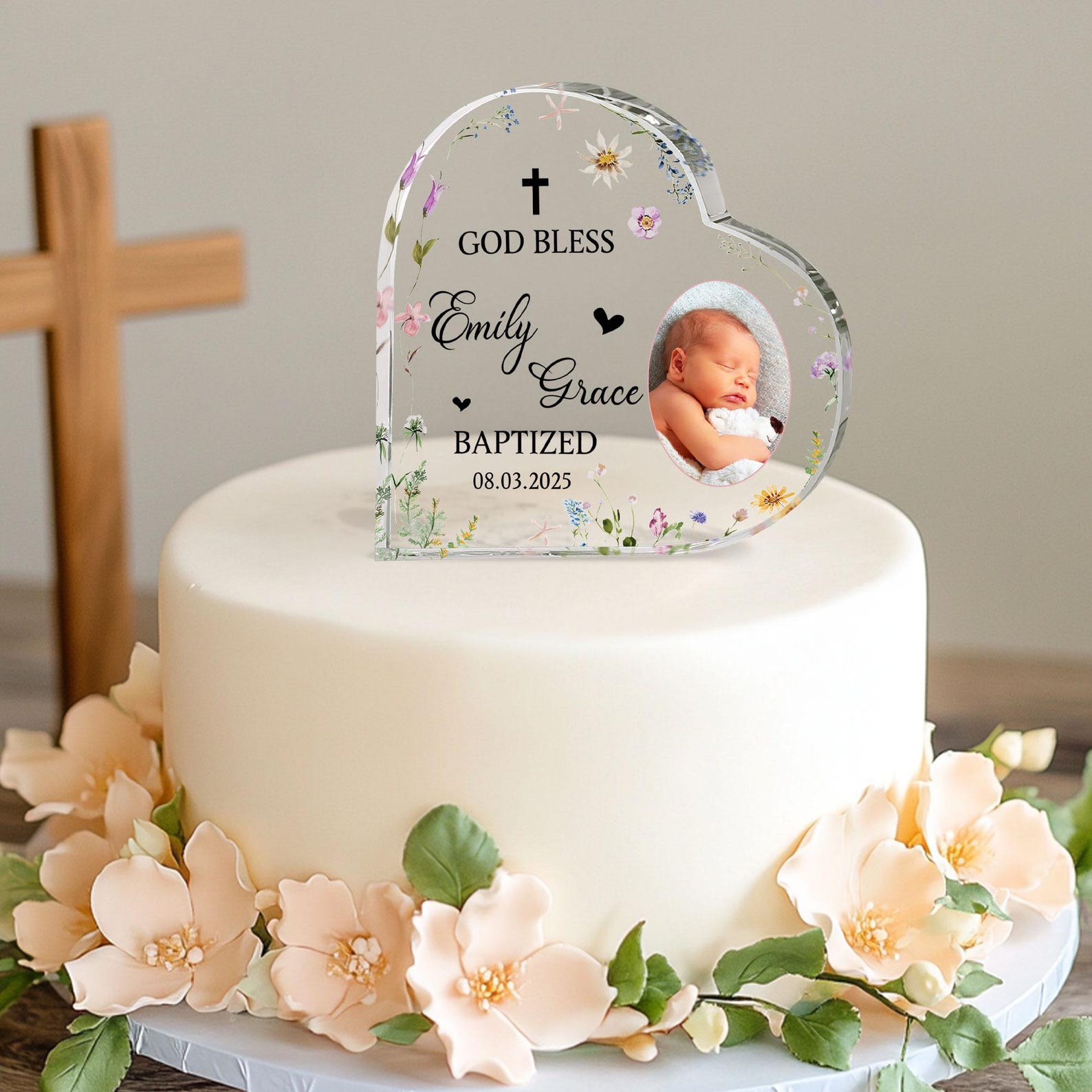 Personalized Baptism Cake Topper, Christening Cake Topper, God Bless ...