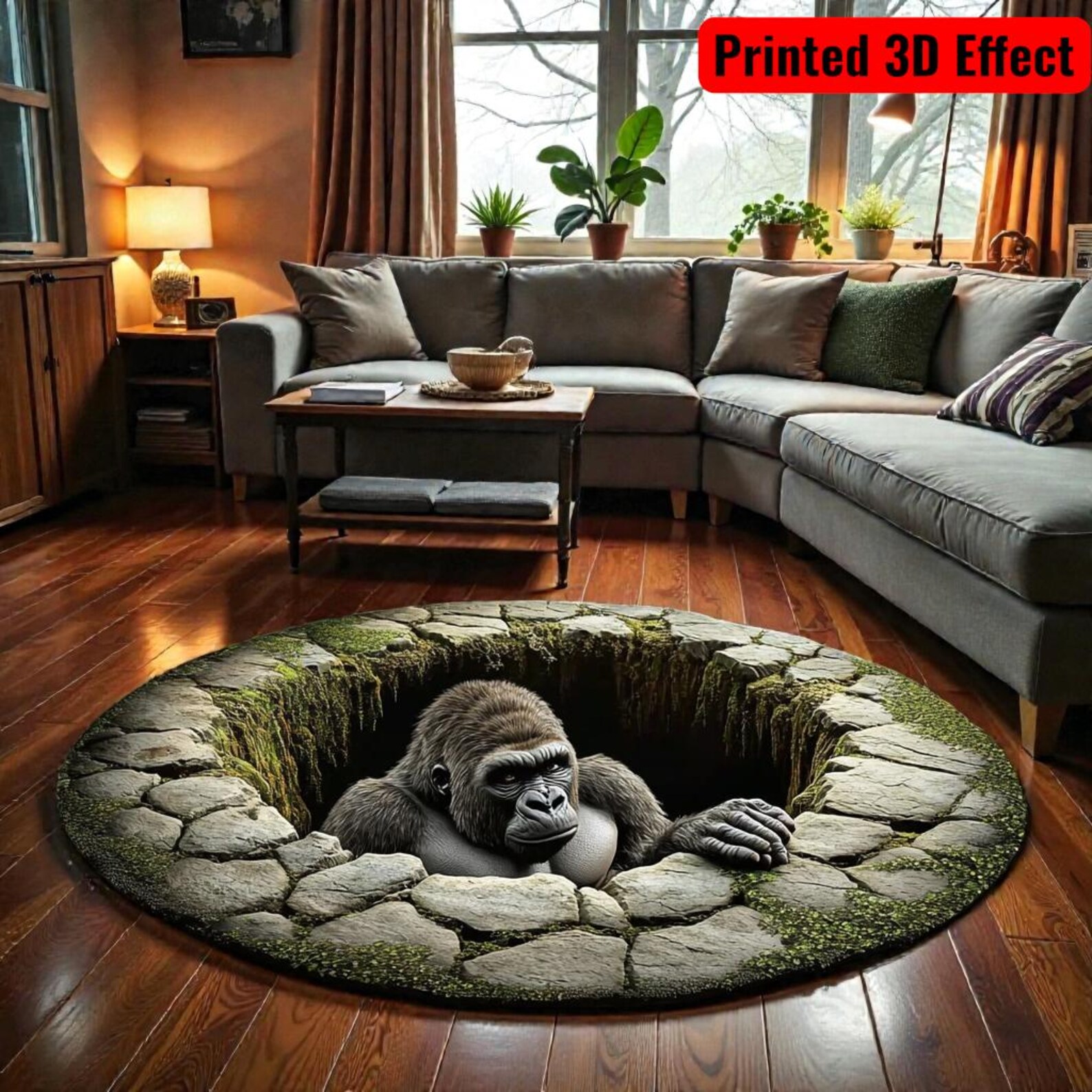 Bigfoot Illusion Round Rug, Printed 3D Bigfoot Carpet, Unique Forest ...
