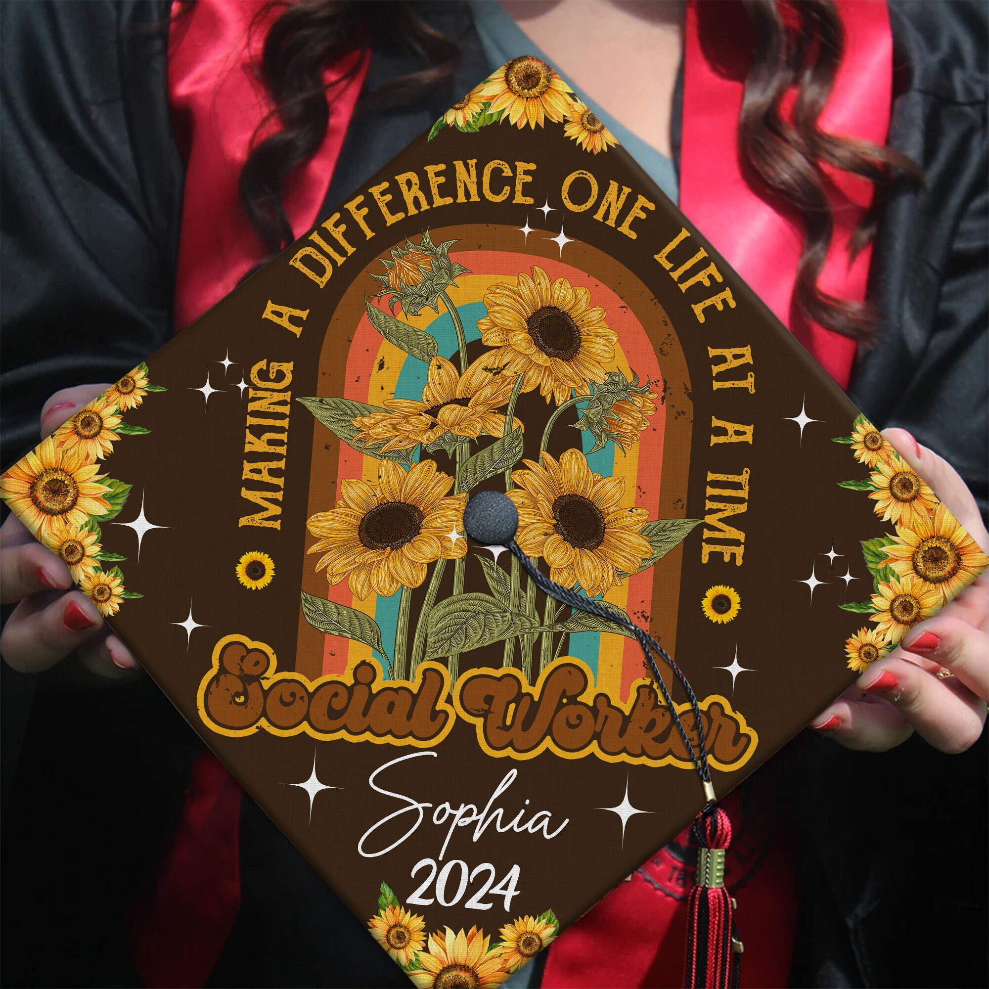 Personalized Social Worker Graduation Cap Topper, MSW Graduation Cap ...