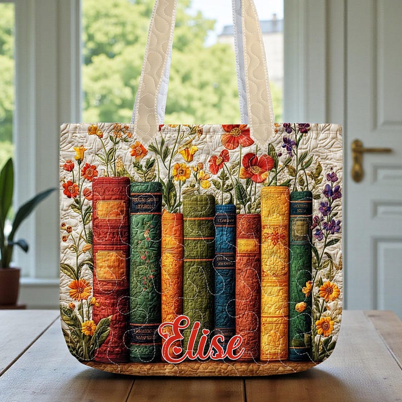 Personalized Book Lover Quilt Tote Bag, Reading Lover Bags, Bookish ...