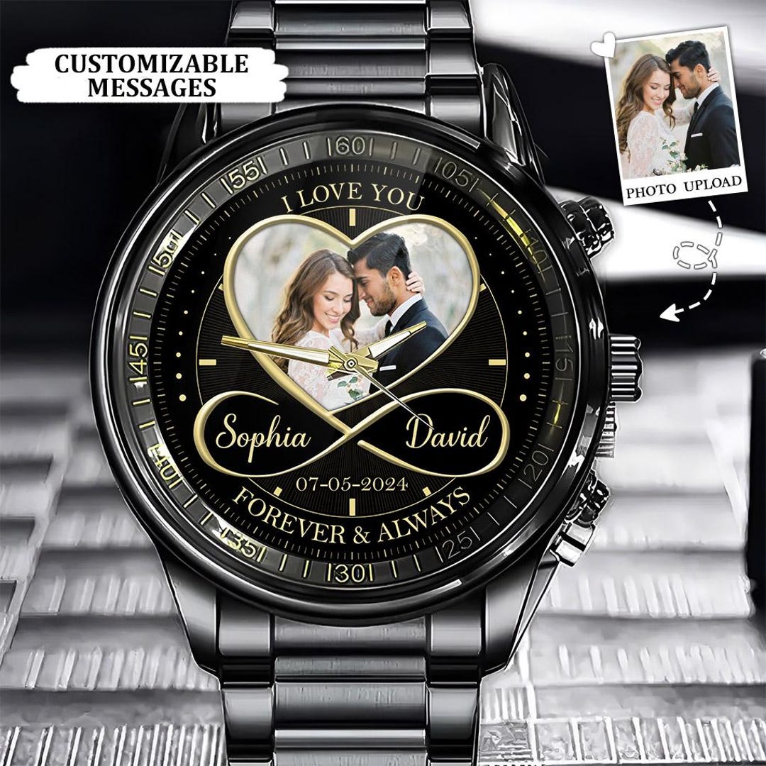 Personalized Photo Couples Watch, Wedding Anniversary Gift for Husband ...