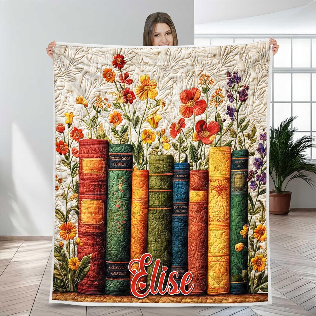 Personalized Floral Book Quilt Blanket, Quilt Blanket Gift for Book ...