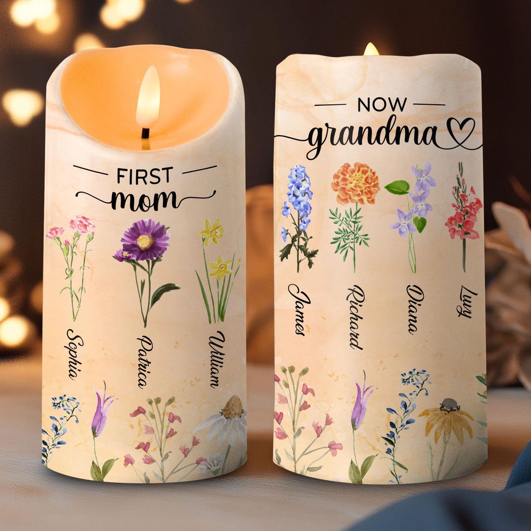 Personalized First Mom, Now Grandma LED Light Candle, Birth Month ...