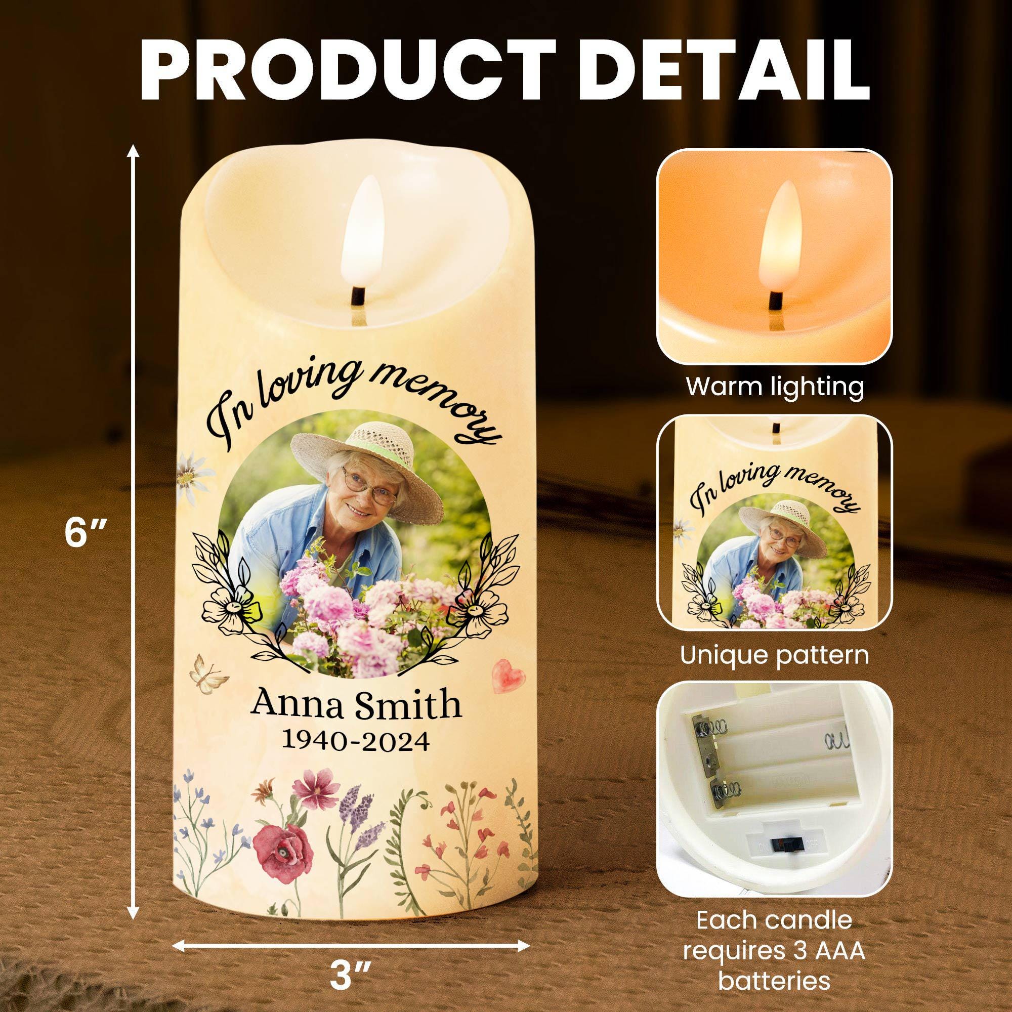 Personalized Photo Memorial Led Candle, Memorial Candle for Loss of ...