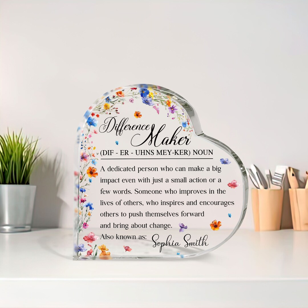 Personalized Difference Maker Heart Acrylic Plaque, Difference Maker ...