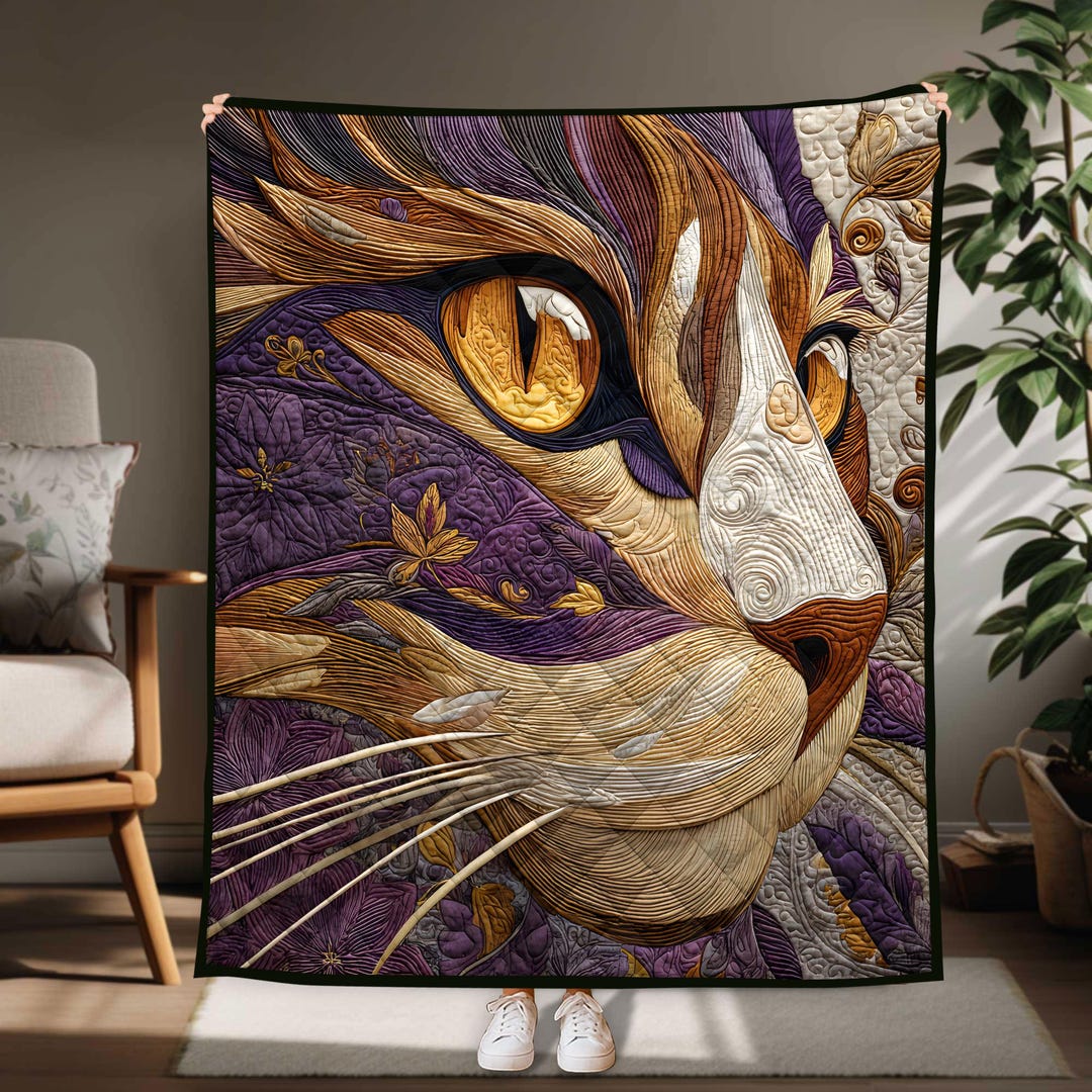 Personalized 3D Purple Cat Face Quilt Blanket With Name – Artistic ...