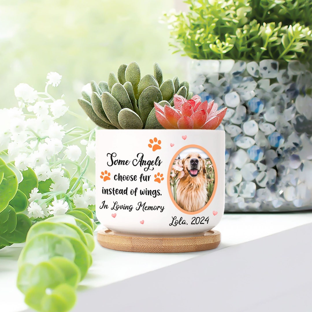 Personalized Pet Photo Memorial Plant Pot, Custom Photo Pet Loss Flower ...
