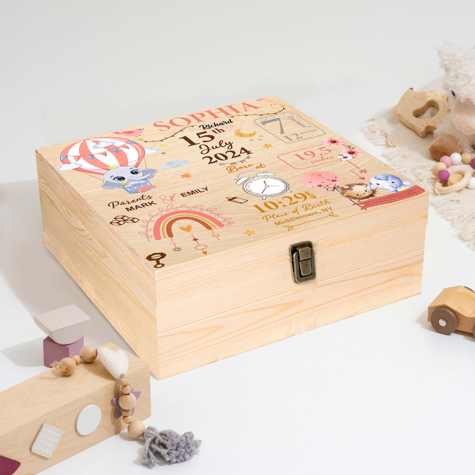 Personalized Baby Memory Keepsake Box, Wooden Keepsake Box for Newborn Baby, Cute Animal Wooden ...