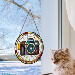 Faux Stained Glass Camera Suncatcher, Camera Stained Glass Ornament ...