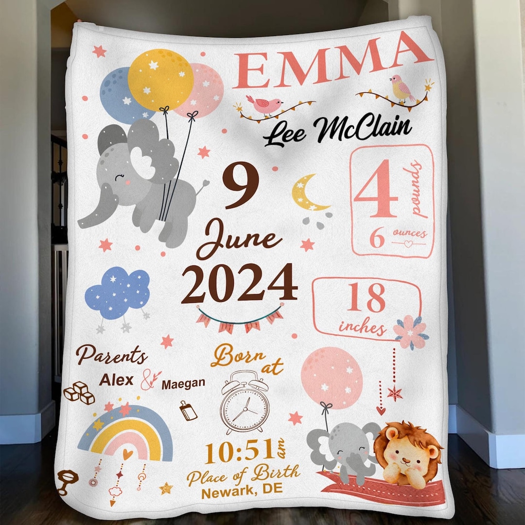 Personalized Birth Stats Baby Blanket, Birth Announcement Blanket, Baby ...