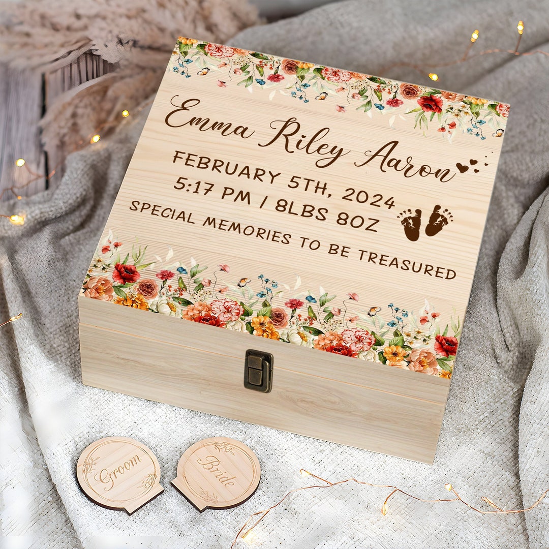 Personalized Baby Memory Keepsake Box, Wooden Keepsake Box for Newborn ...