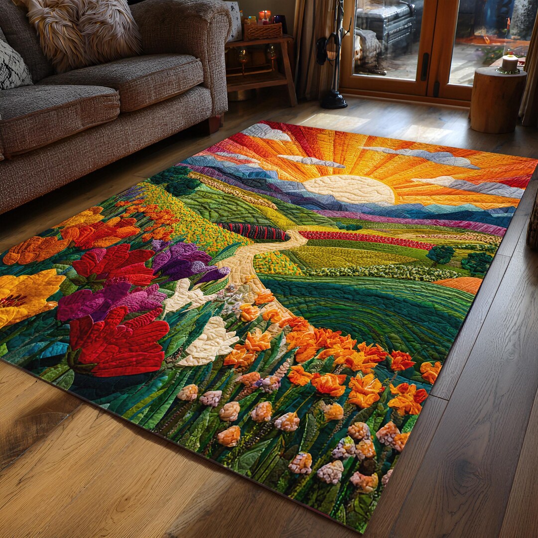 Sunrise Area Rug, Colorful Mountain Landscape Rug, Gift for Nature ...