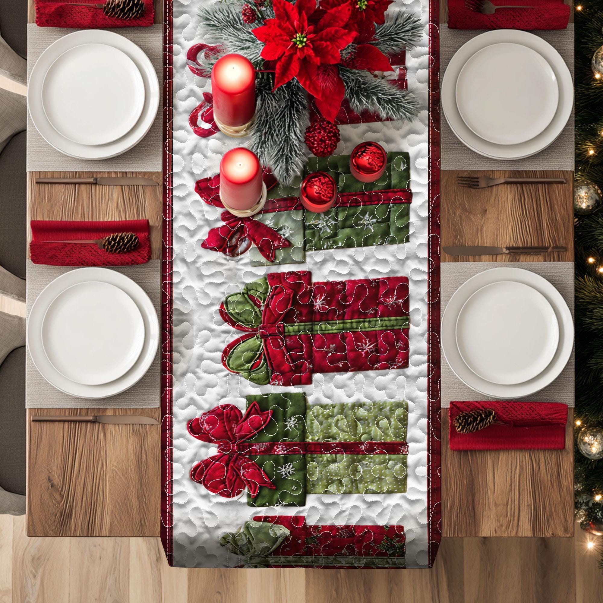 Christmas Present Quilted Table Runner, Red Christmas Table Runner ...