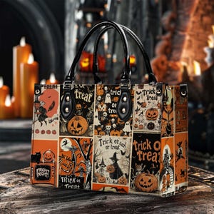 Halloween Print 3D Effect Leather Handbag With Handle, Ghost Pumpkin ...
