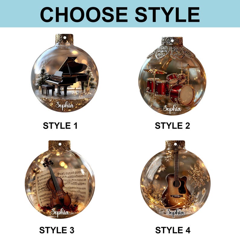 2D Flat Music Instrument Acrylic Ornament Set, Christmas Ornaments With ...