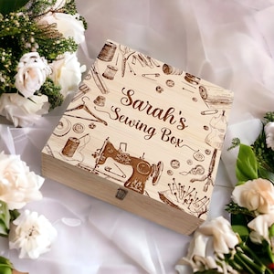 Personalized Sewing Machine Wood Box, Custom Seamstress Gift, Sewing ...