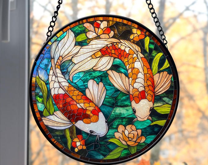 Koi Carp Stained Glass Window Cling Window Sticker Decal No Adhesive ...