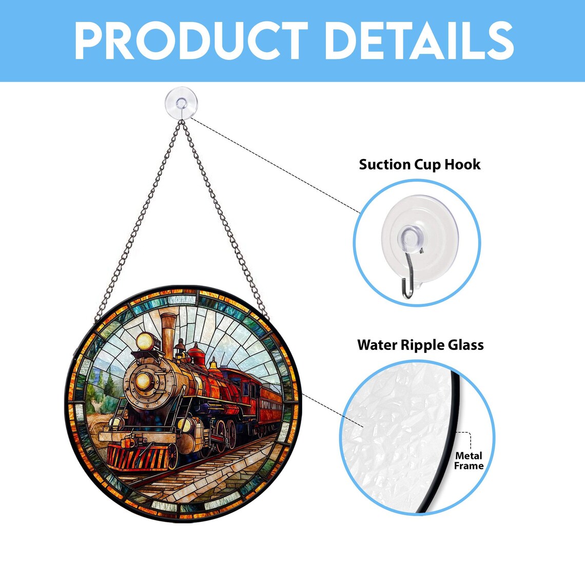 Train Faux Stained Glass Suncatcher, Train Window Hangings for Garden ...