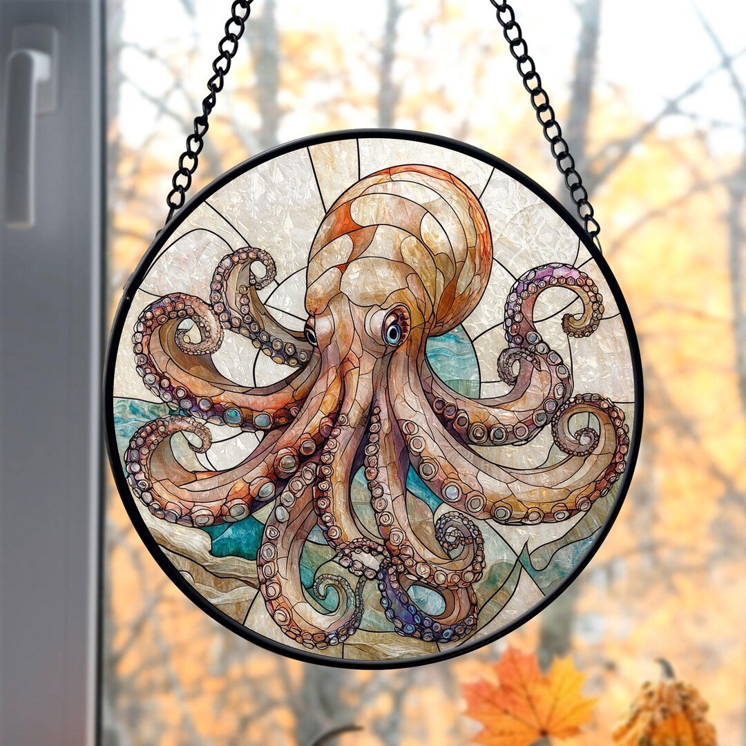 Faux Stained Glass Octopus Suncatcher, Window Hangings for Garden ...