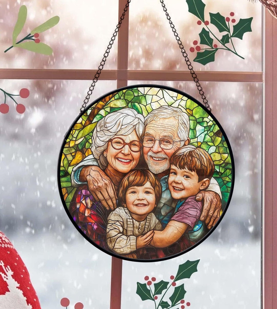 Custom Grandparents& Grandkids Portrait Faux Stained Glass, Custom ...