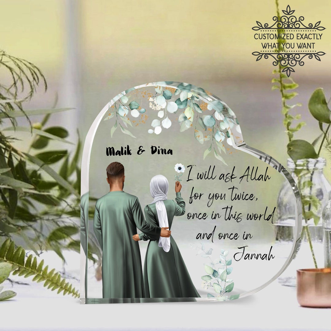 Personalized Muslim Couple Print Heart Acrylic Plaque, Muslim Wedding ...