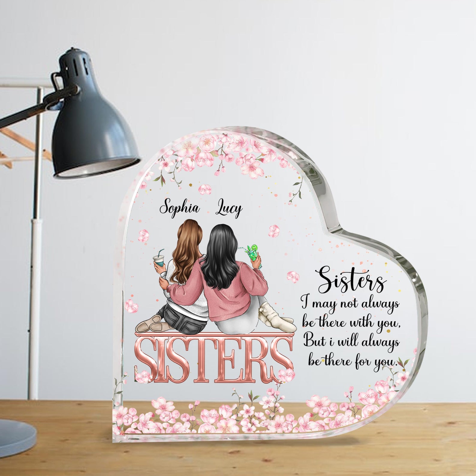 Personalized Sisters Portrait Heart Acrylic Plaque, Sister Gift From ...