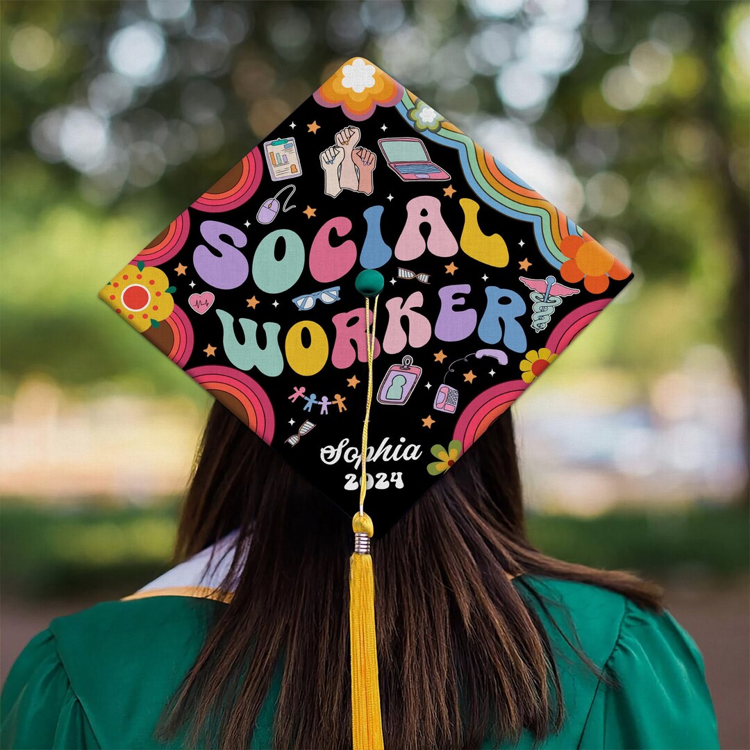 Personalized Social Worker Graduation Cap Topper, MSW Graduation Cap ...