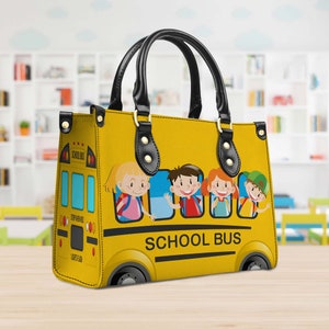 Personalized School Bus Driver Leather Handbag With Handle, Custom Bus ...