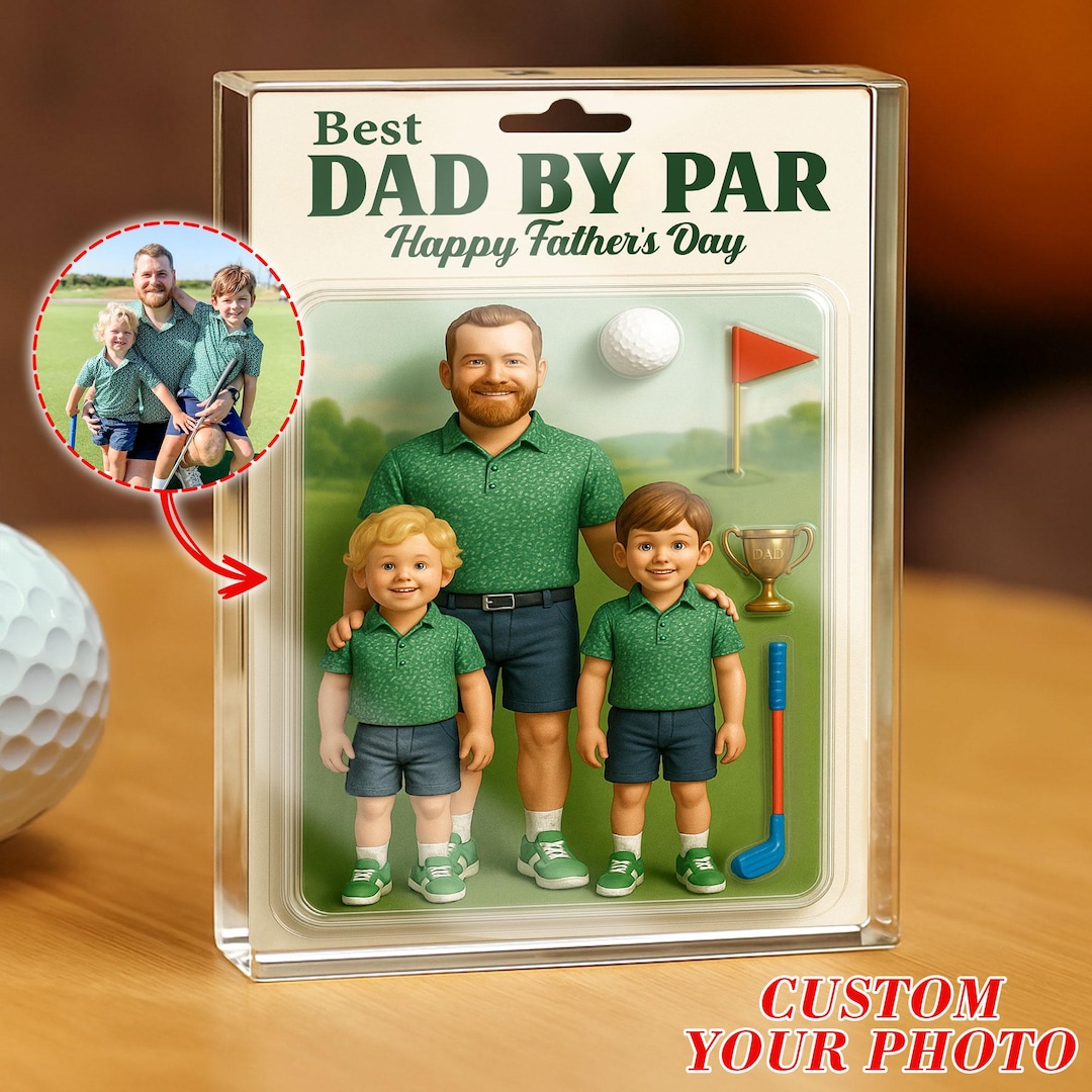 Personalized Photo Dad and Kids Golf Action Figure Acrylic Block, Best ...
