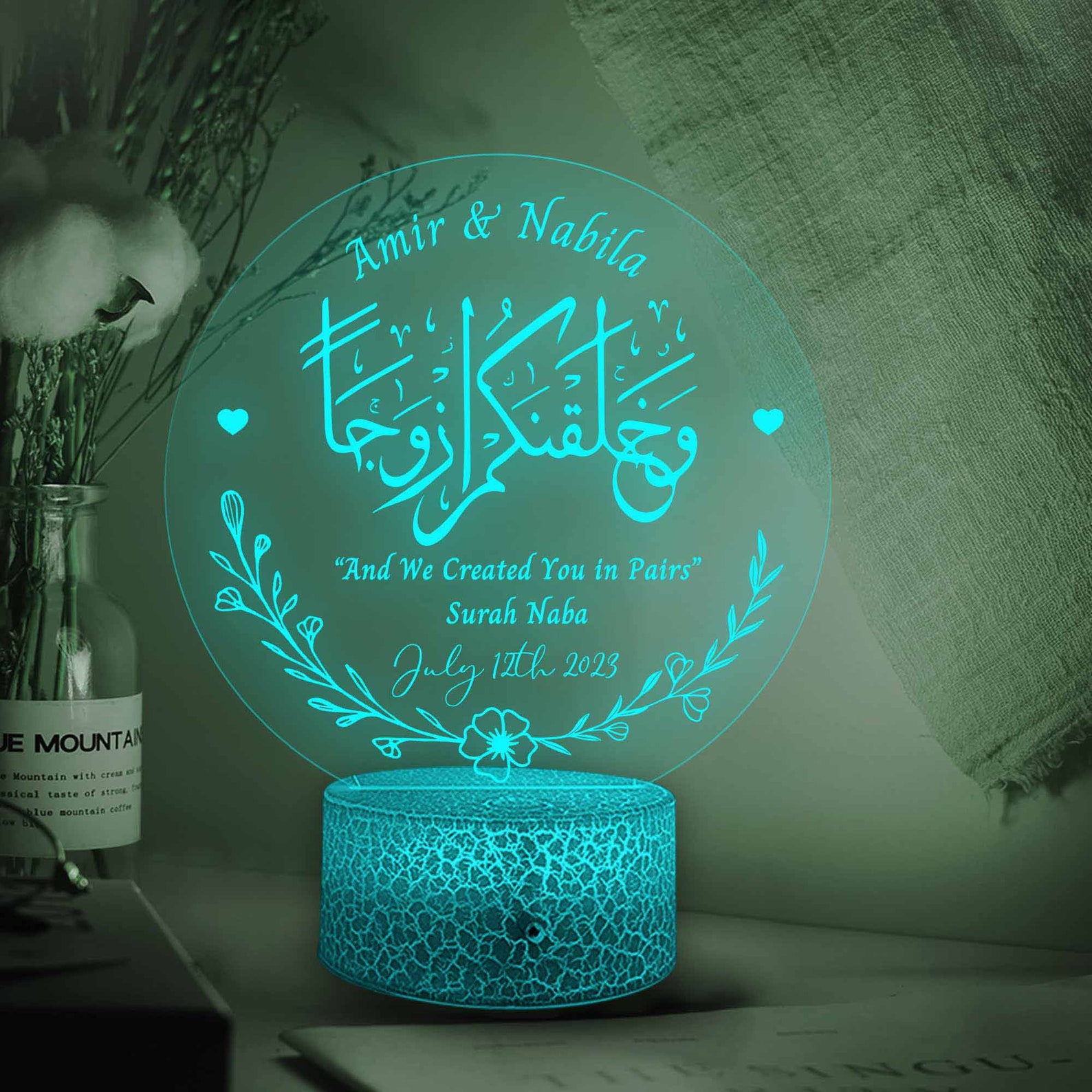 Personalized Muslim Couple 3D Led Night Light, Muslim Wedding 3D Lamp ...