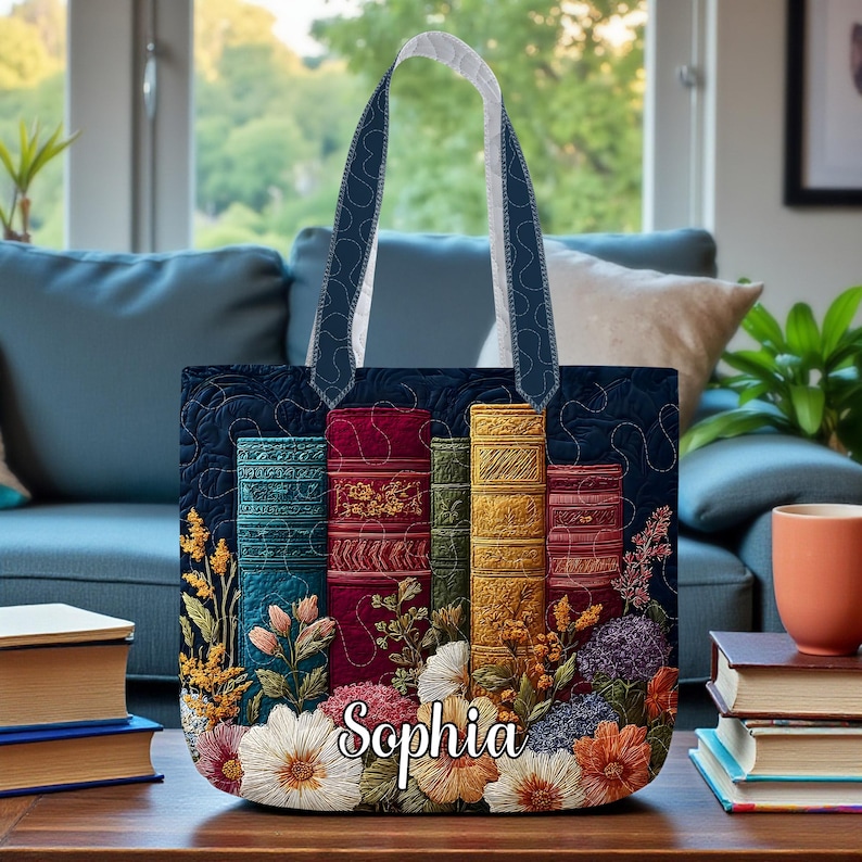 Personalized Book Lover Quilt Bag, Quilted Style Library Bag, Custom ...