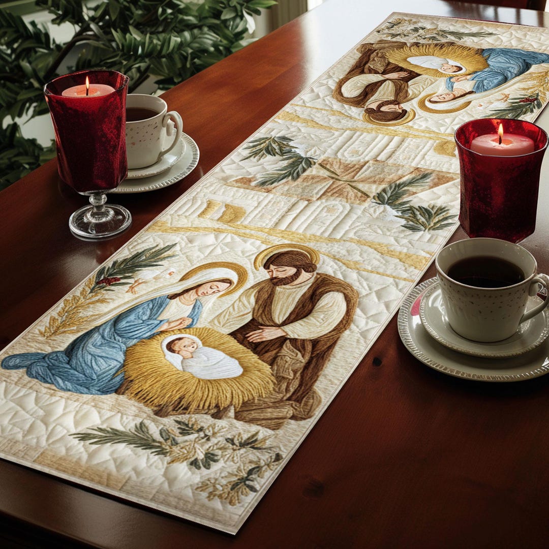 Nativity Scene Quilted Table Runner, Religious Christmas Table Runner ...