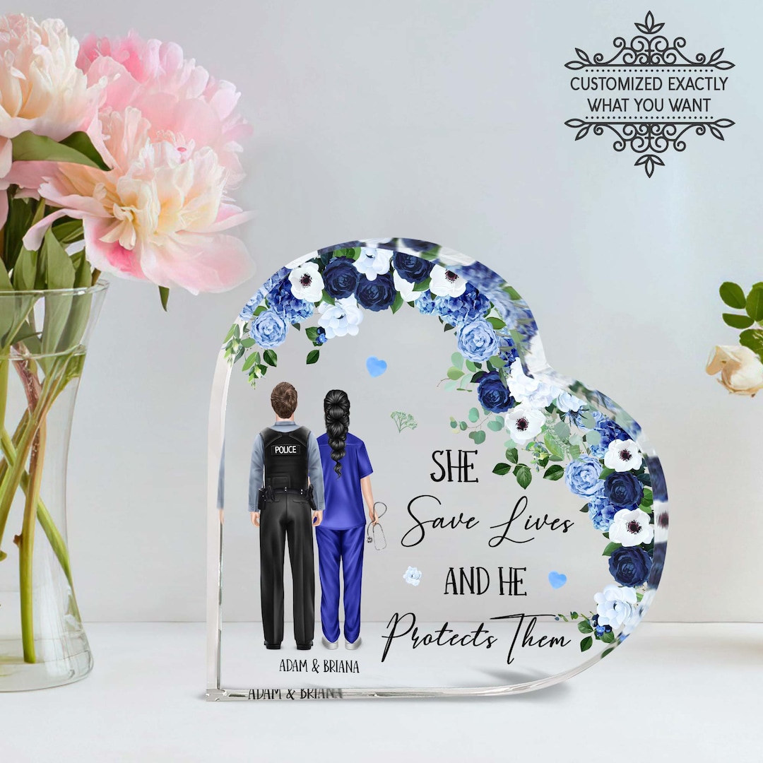 Personalized Police and Nurse Couple Heart Acrylic Plaque, Couple ...