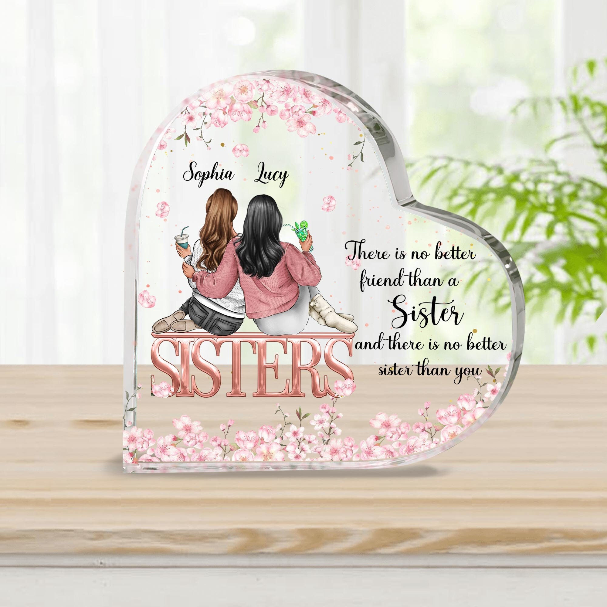 Personalized Sisters Portrait Heart Acrylic Plaque, Sister Gift From ...