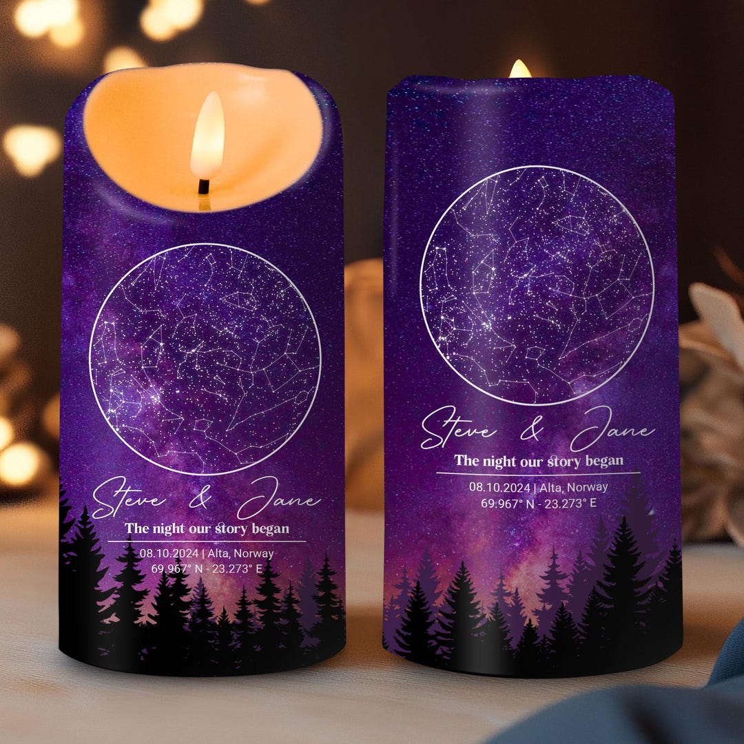 Personalized Star Map LED Light Candle, Gift for Couple, Constellation ...