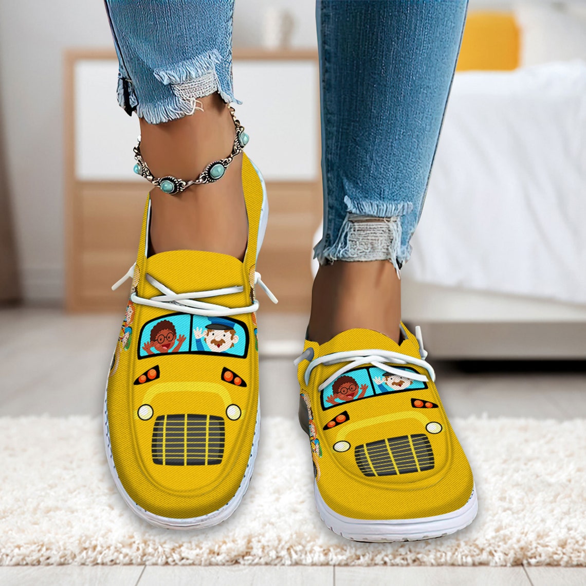 School Bus Driver Life Dude Shoes, Custom School Bus Graphic Shoes ...