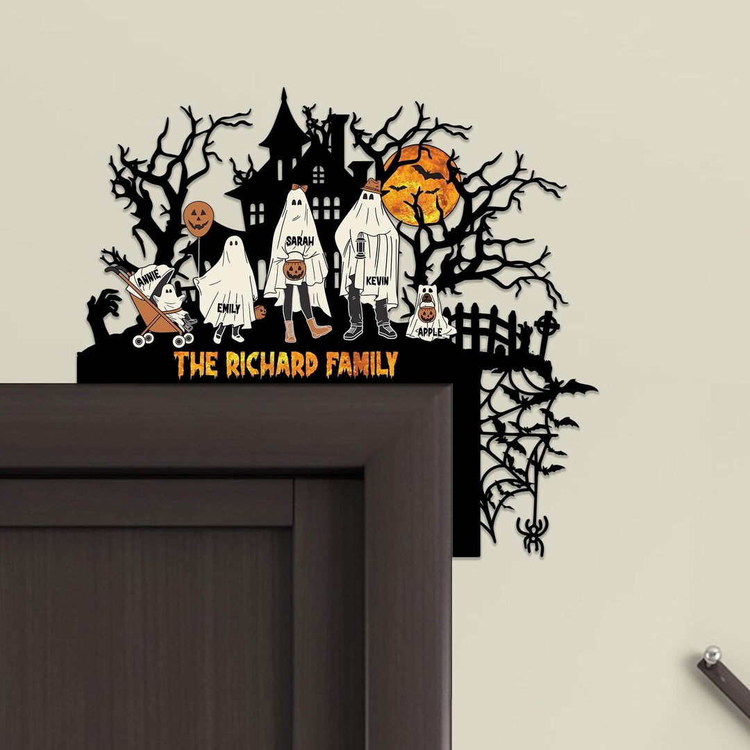 Personalized Halloween Door Corner Metal Sign, Halloween Ghost Family ...