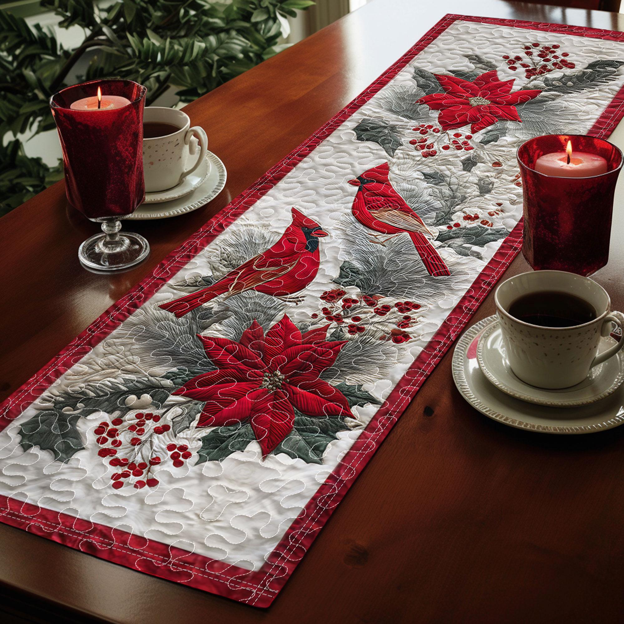 Red Cardinal Quilted Christmas Table Runner, Red Christmas Table Runner ...