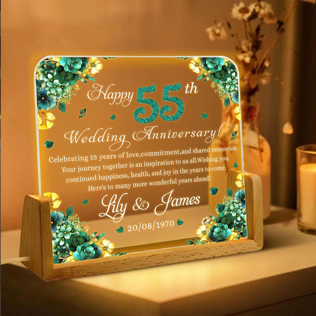 Personalized 55th Wedding Anniversary Night Light, Anniversary Wedding ...