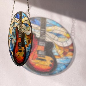 Faux Stained Glass Electric Guitar Suncatcher, Musical Instrument ...