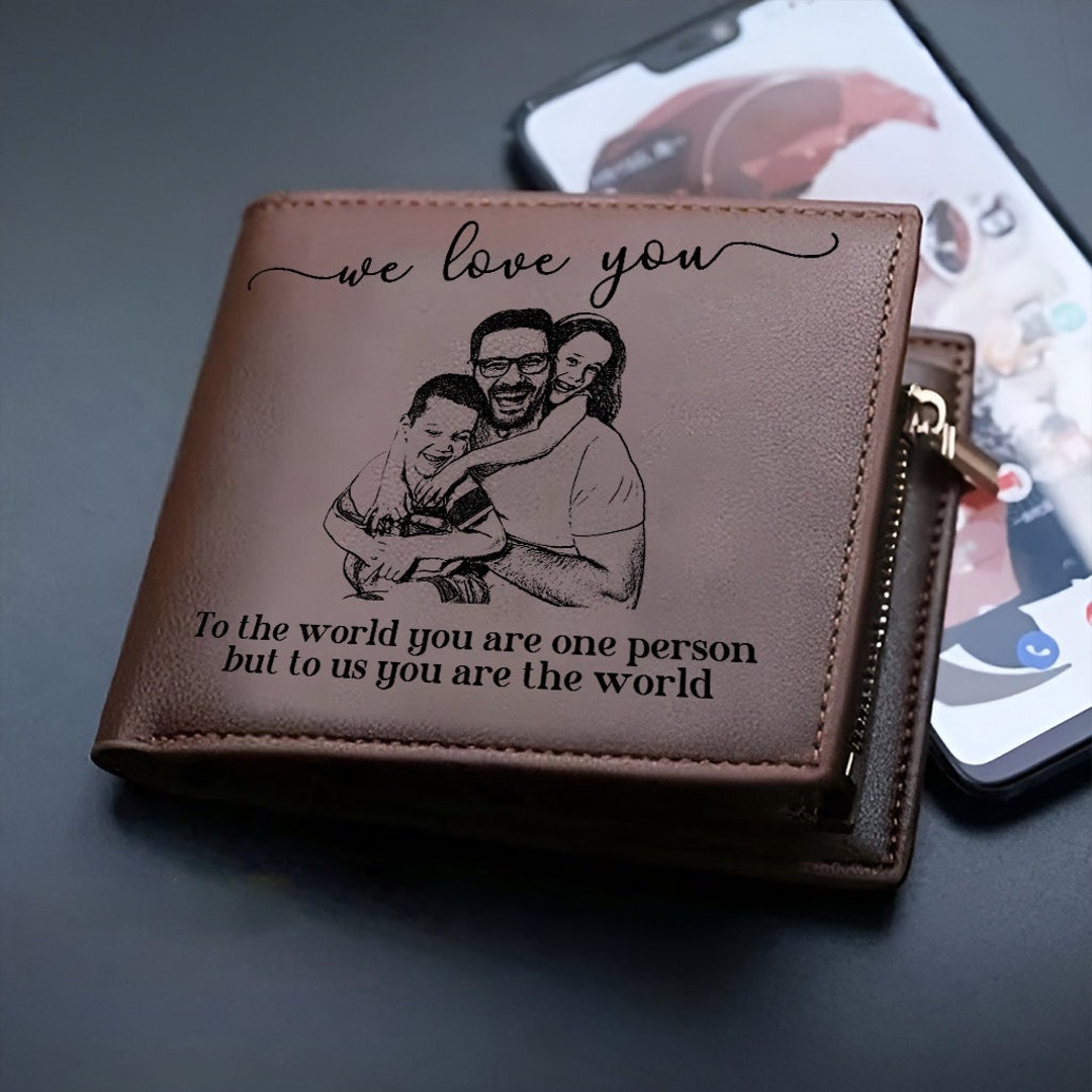 Custom Photo Dad and Kids Leather Wallet, Custom Family Name Male ...