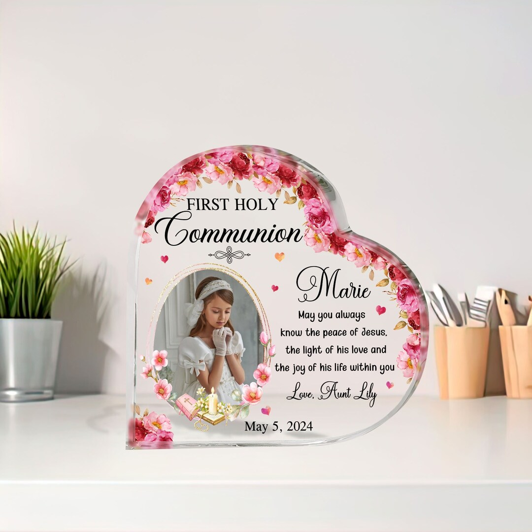 Personalized First Holy Communion Heart Acrylic Plaque, Baptism ...