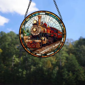 Train Faux Stained Glass Suncatcher, Train Window Hangings for Garden ...