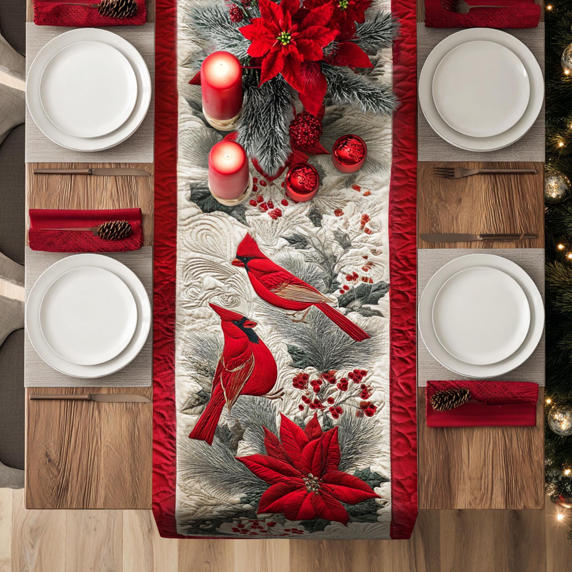 Red Cardinal Quilted Christmas Table Runner, Red Christmas Table Runner ...