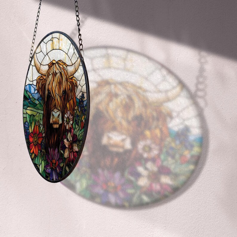 Highland Cow Faux Stained Glass Suncatcher, Cow Window Hangings for ...
