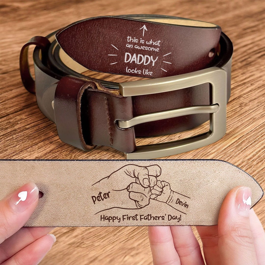 Personalized First Father's Day Gift, Fist Bump Dad With Kid Leather ...