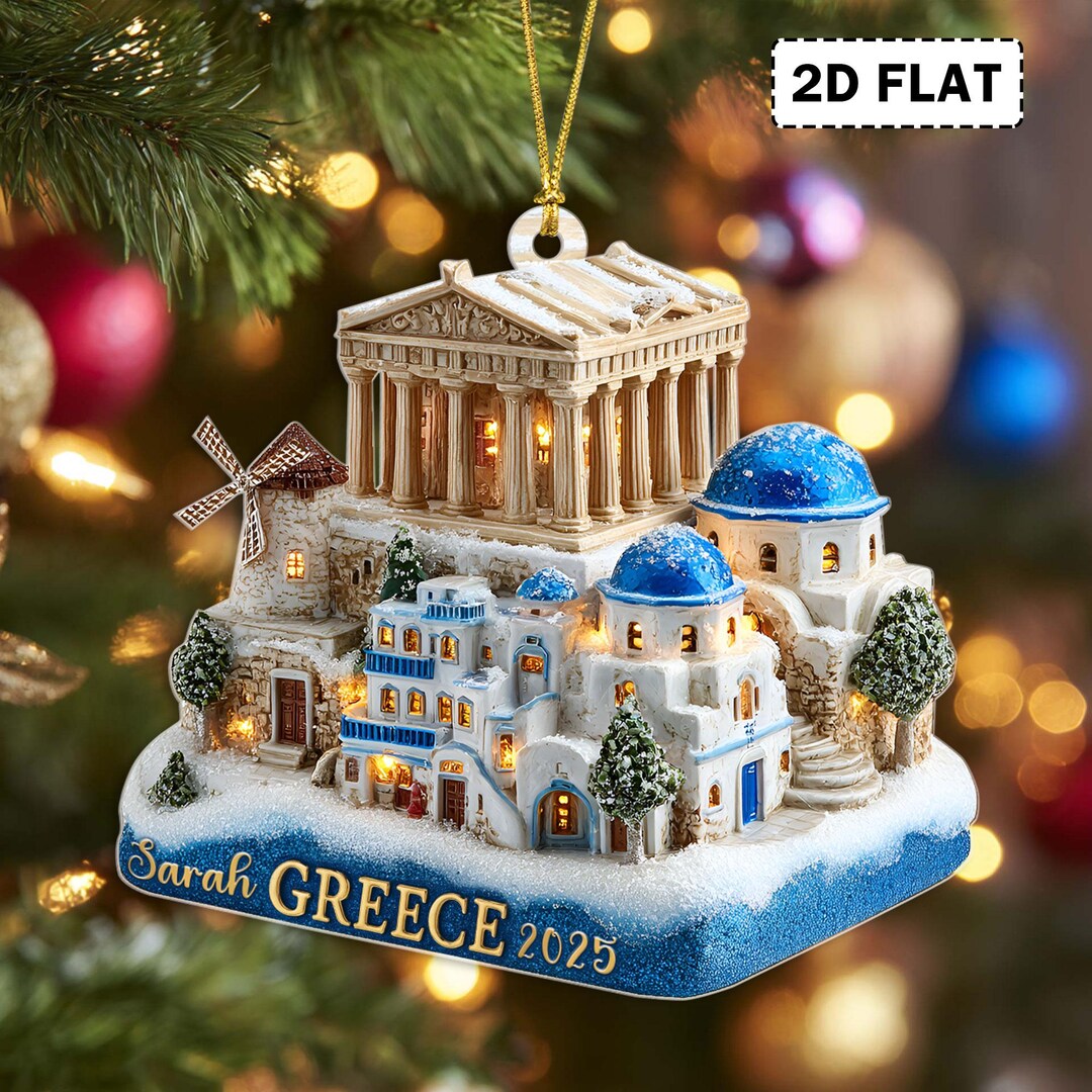2D FLAT Personalized Greece Acrylic Ornament, Athens Travel Ornament ...